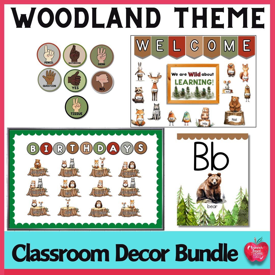Woodland Classroom Decor Bundle: Forest Animal Alphabet, Calendar ...