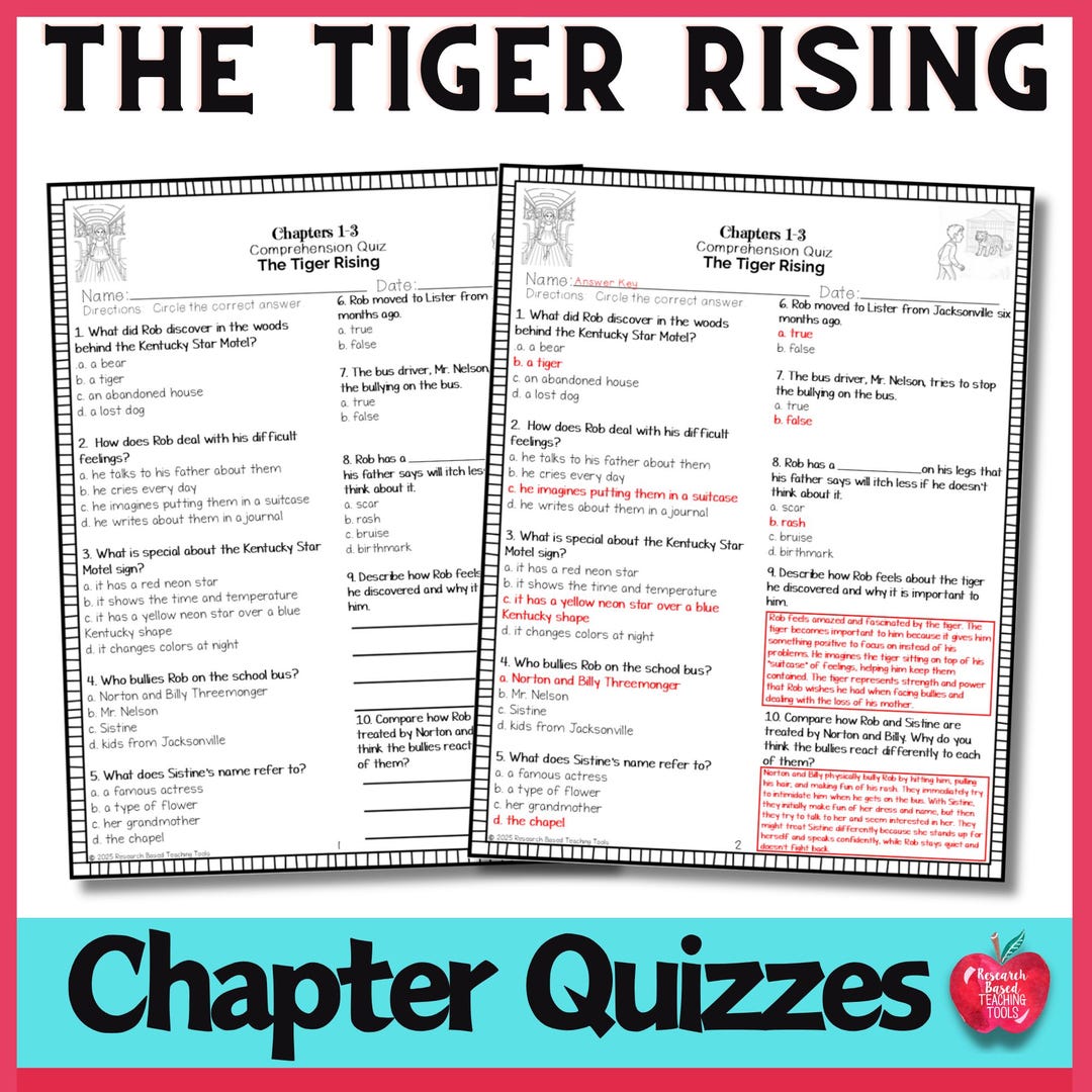 The Tiger Rising Novel Study Quizzes | Grades 4-6 - Etsy