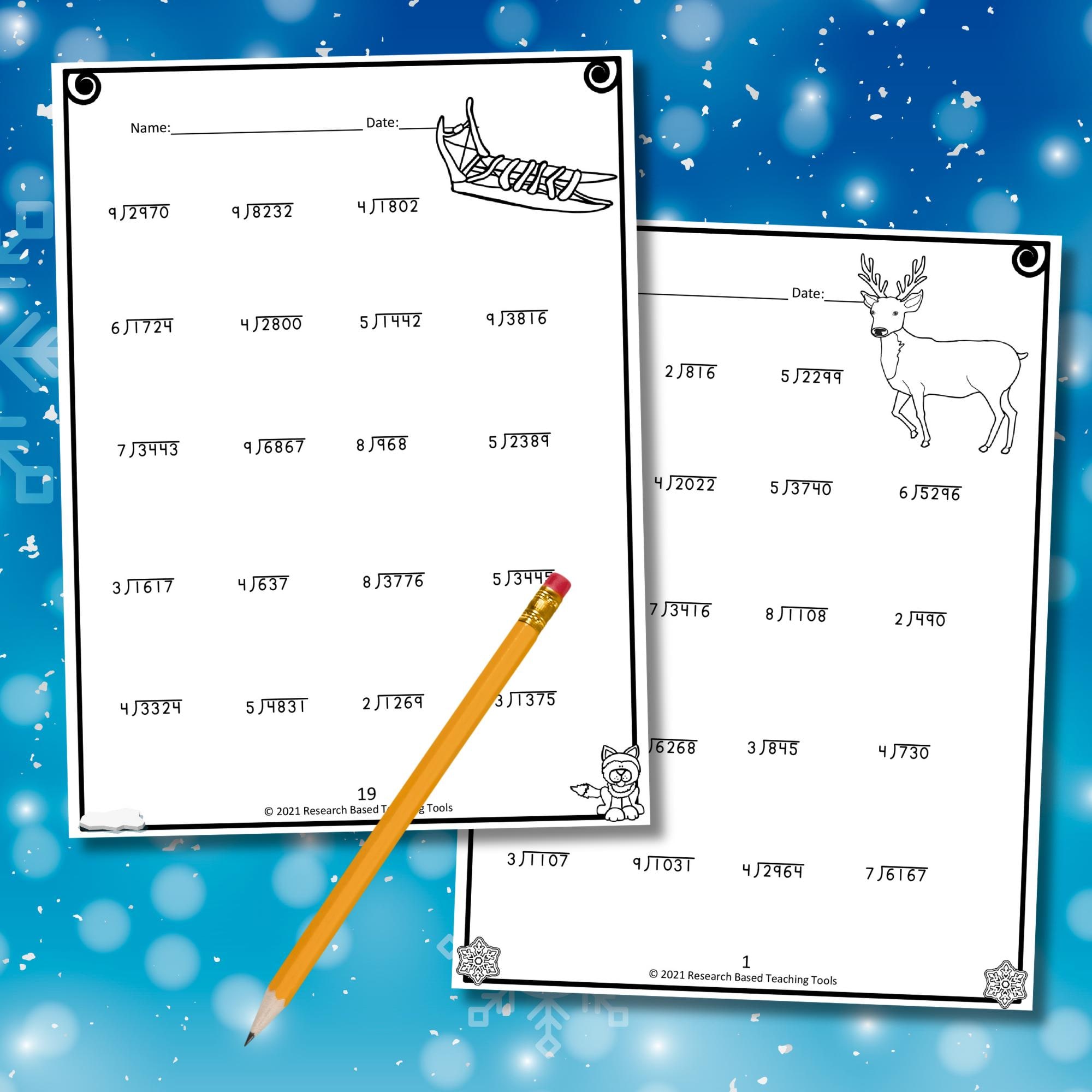Winter-themed Long Division Worksheets for 4th-5th Grade | Homeschool ...