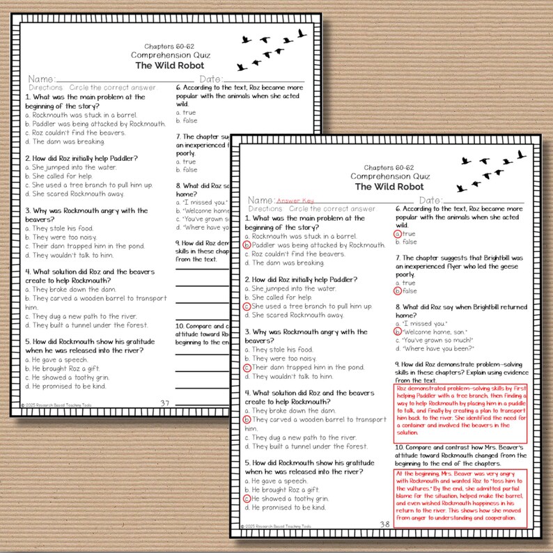 The Wild Robot Chapter Quizzes: Comprehension, Study Guide, Homeschool ...