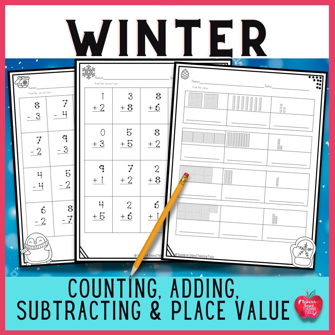 Winter-themed Math Worksheets: Preschool-1st Grade Counting, Place ...