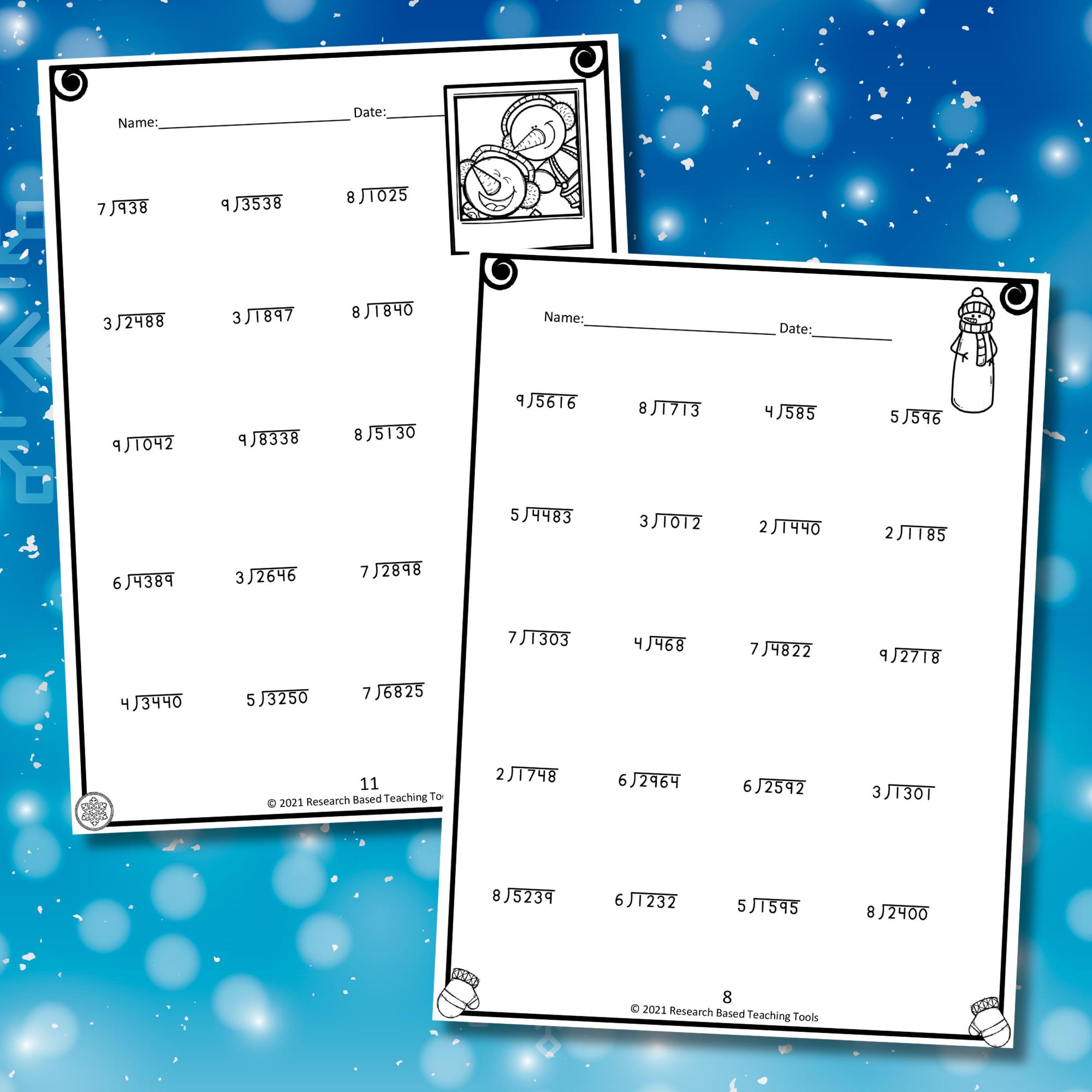 Winter-themed Long Division Worksheets for 4th-5th Grade | Homeschool ...