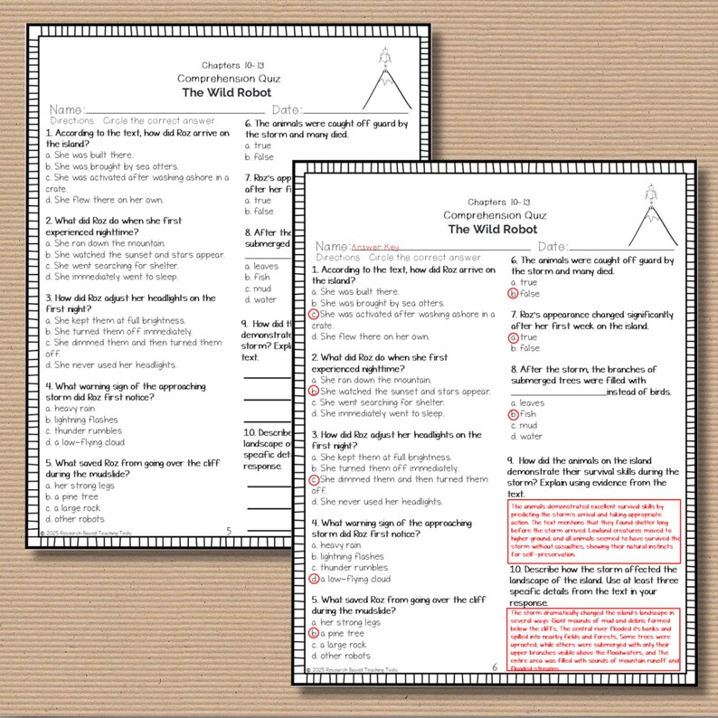 The Wild Robot Chapter Quizzes: Comprehension, Study Guide, Homeschool ...