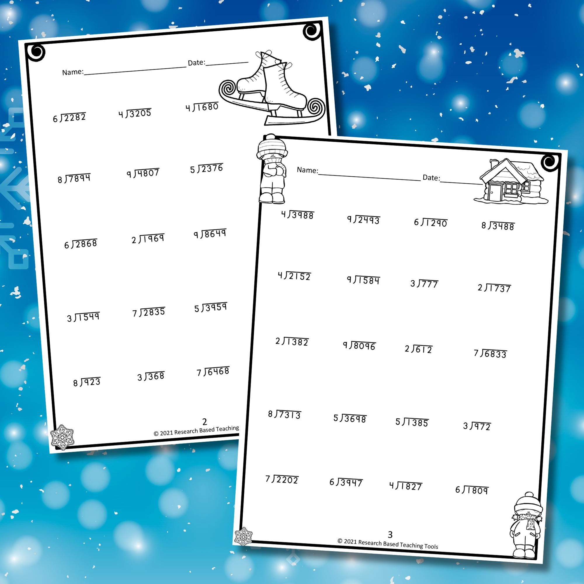 Winter-themed Long Division Worksheets for 4th-5th Grade | Homeschool ...