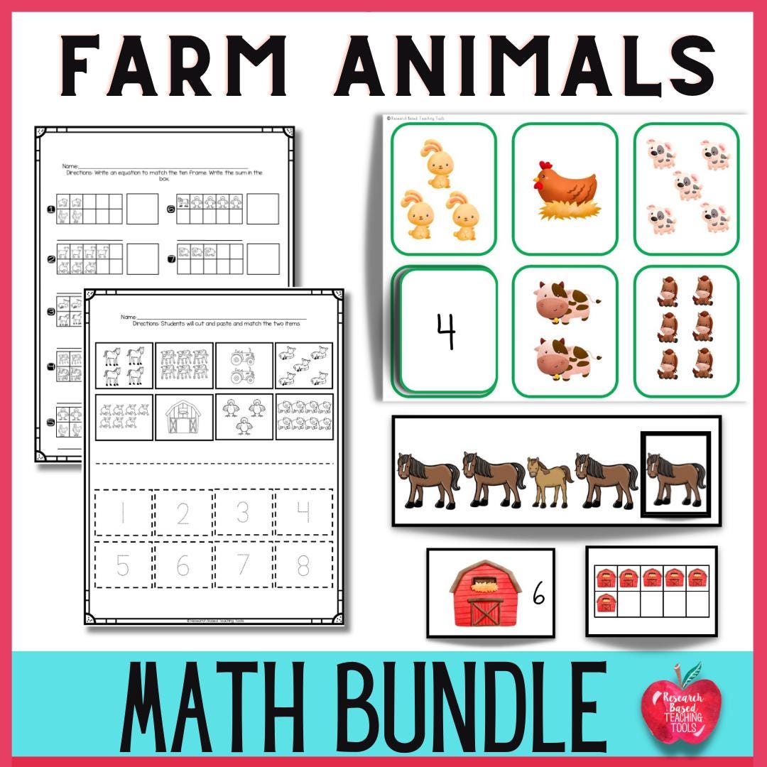 Farm Animal Math Activities: Counting, Shapes, Number Sense for ...