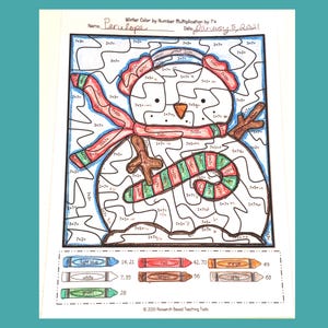 Winter-themed Multiplication Color-by-number Worksheets: Elementary ...