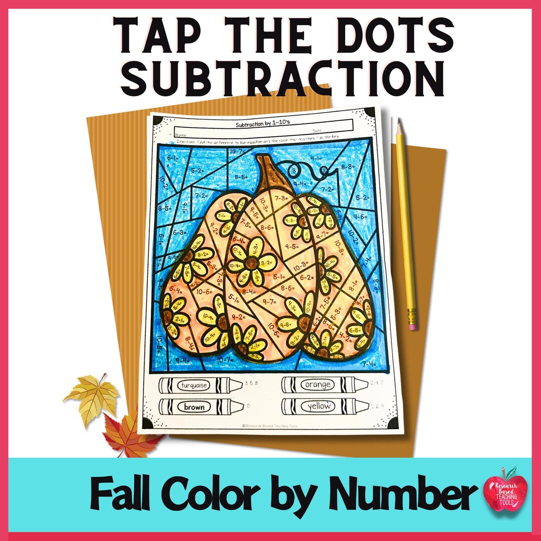Fall-themed Color by Code Subtraction Worksheets: Fun Math Practice for ...