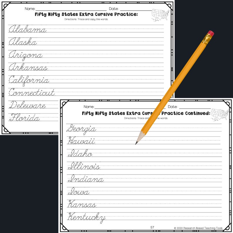 Cursive Writing Practice Worksheet Printable Workbook Script Tracing ...