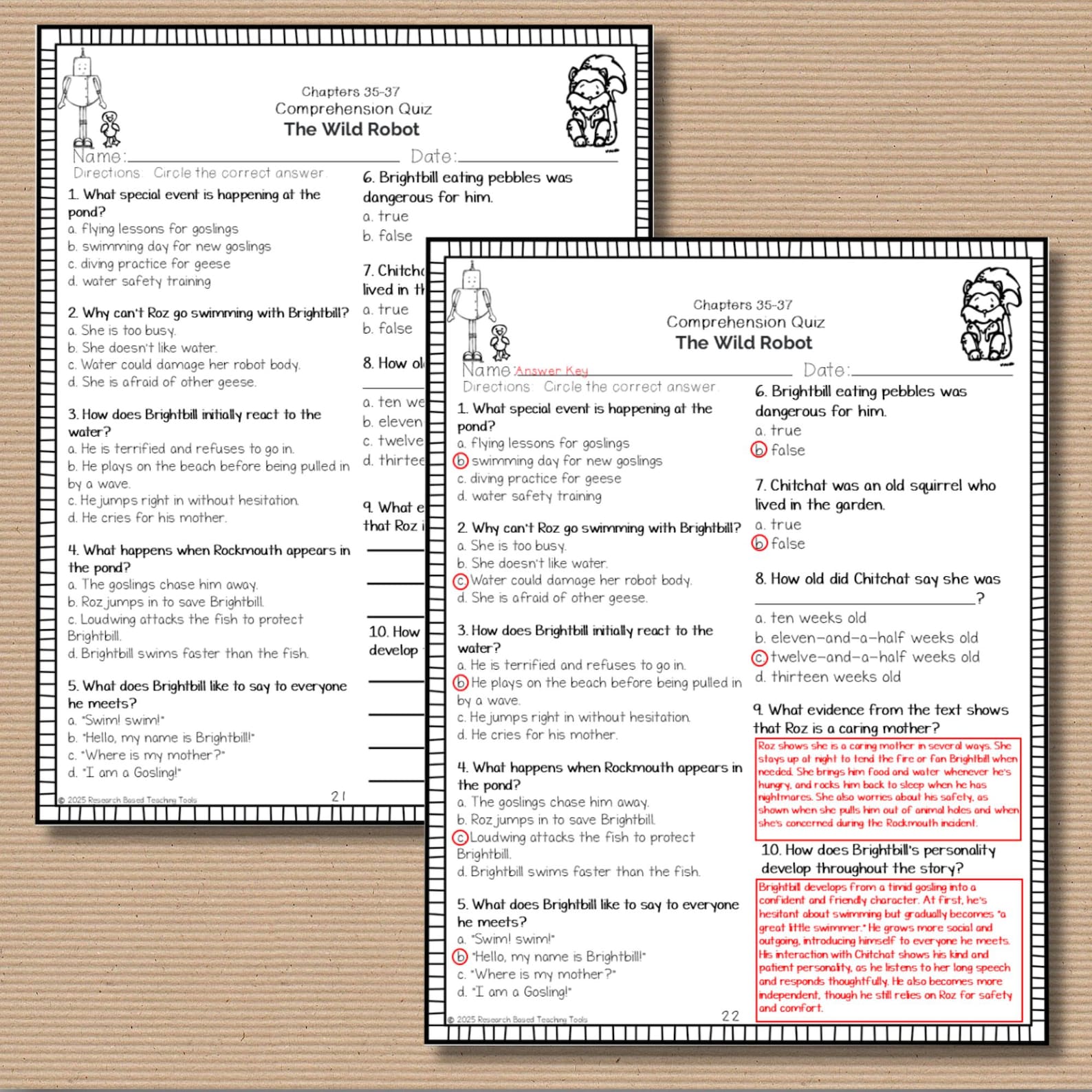 The Wild Robot Chapter Quizzes: Comprehension, Study Guide, Homeschool ...