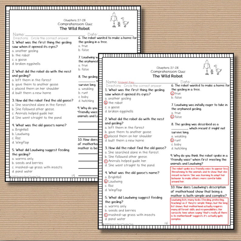 The Wild Robot Bundle - Quizzes and Writing Journal, Novel Study ...