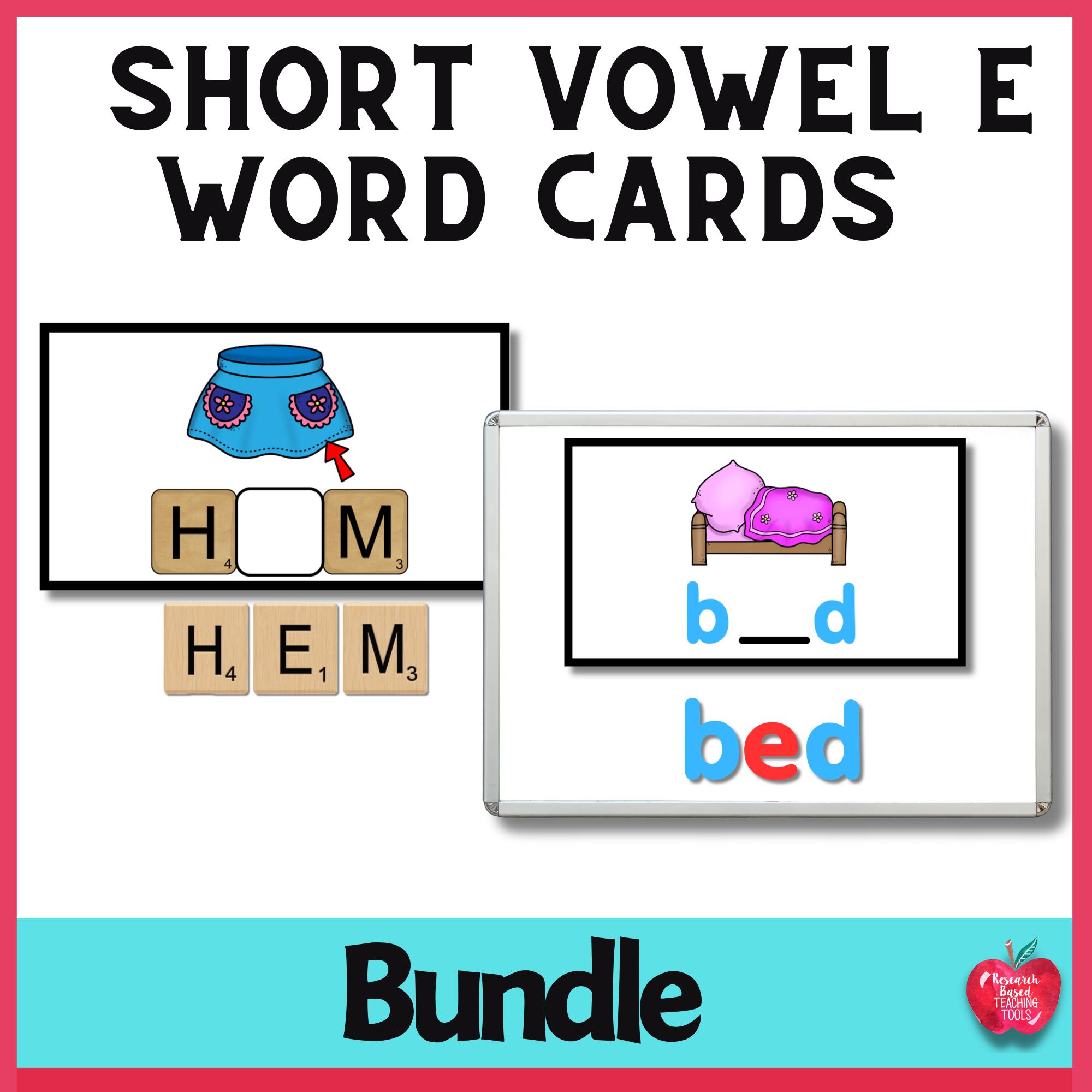 Short Vowel E CVC Word Cards Bundle | Phonics Centers Science of ...