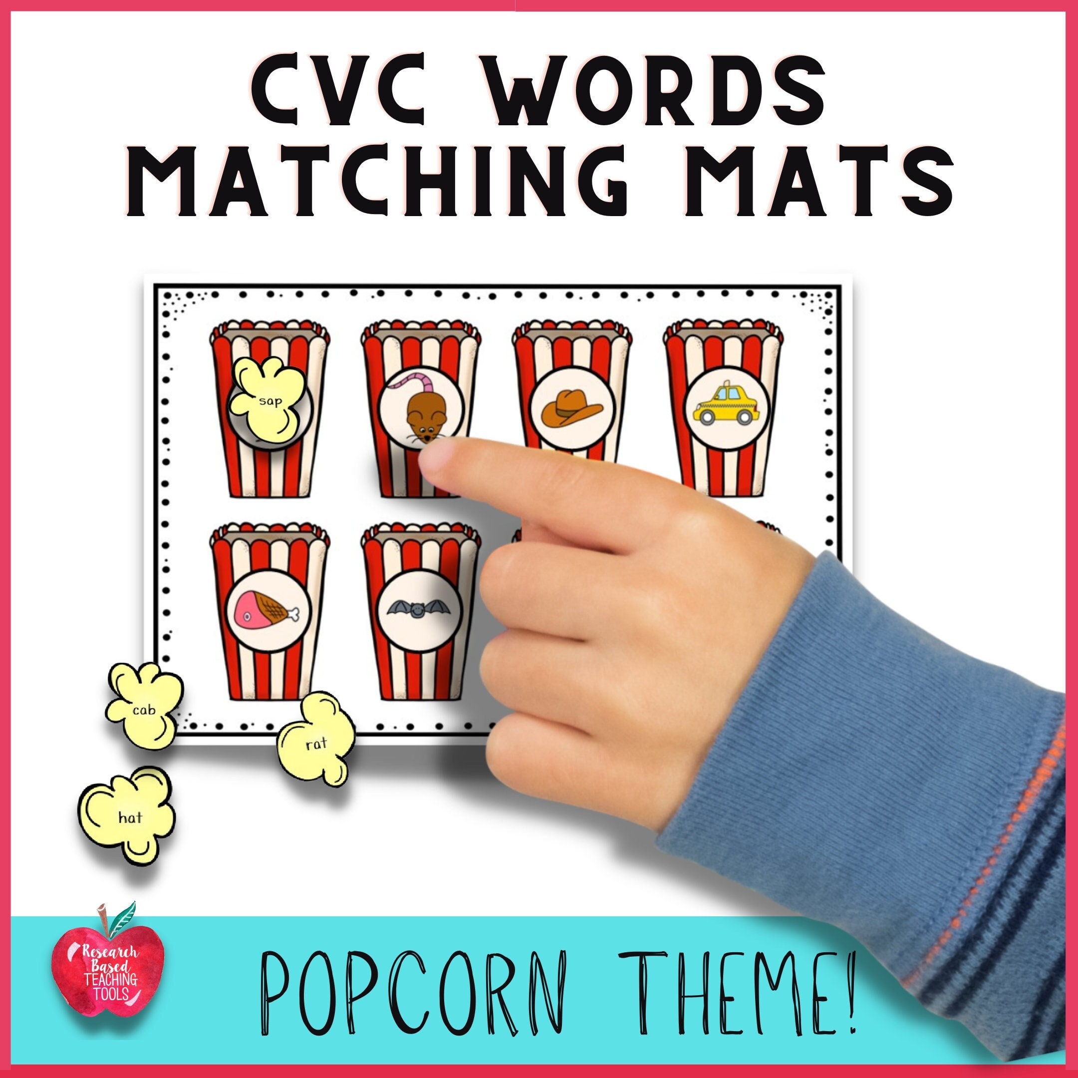 CVC Word Activities: Matching Mats Popcorn Theme - Etsy