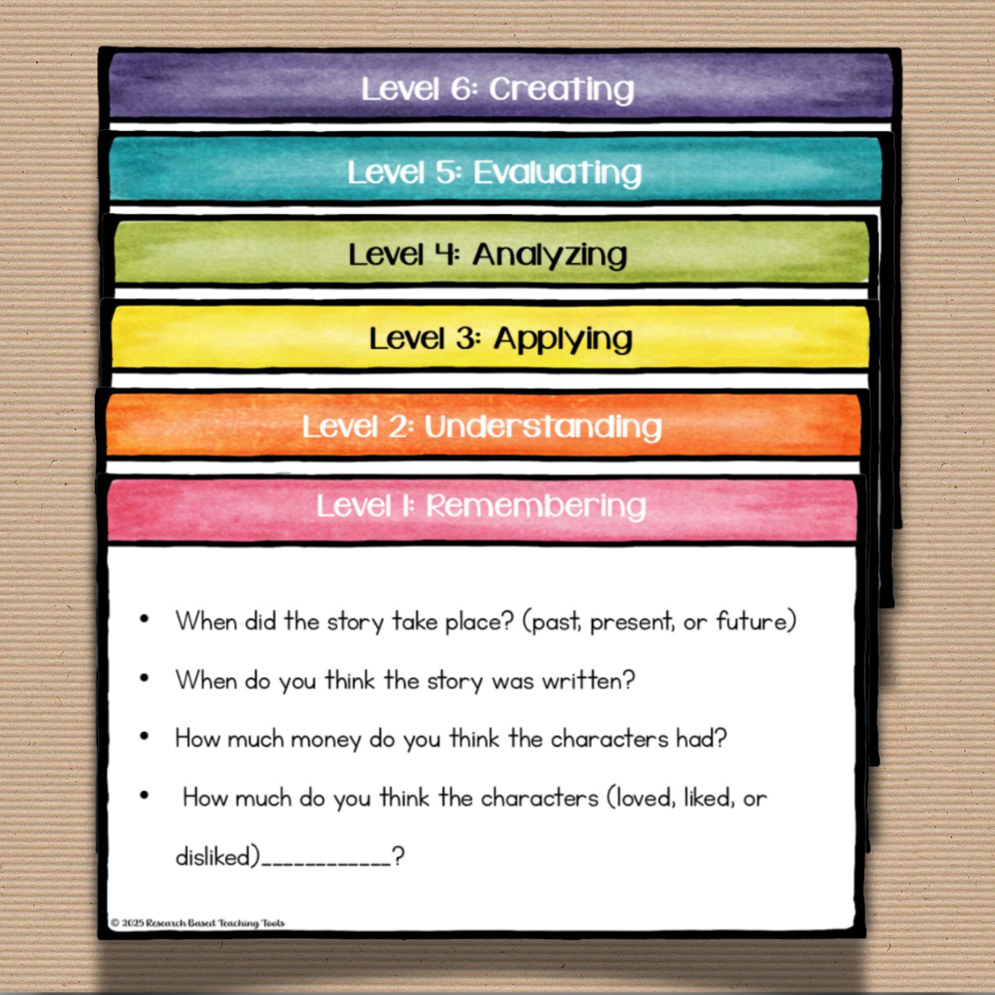 Bloom's Taxonomy Reading Comprehension Cards: Critical Thinking ...