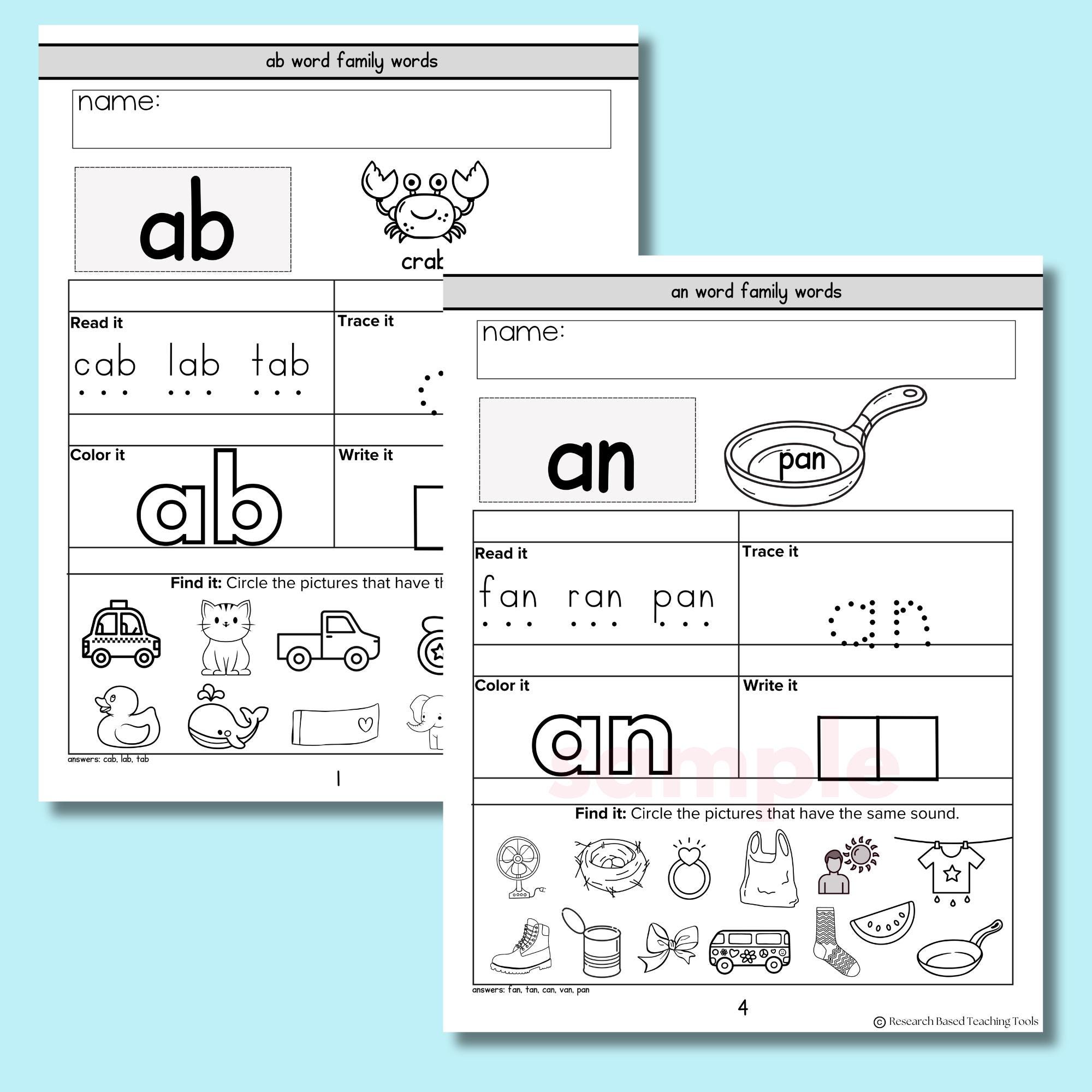 CVC Word Families Phonics Worksheets: Kindergarten & 1st Grade Reading ...