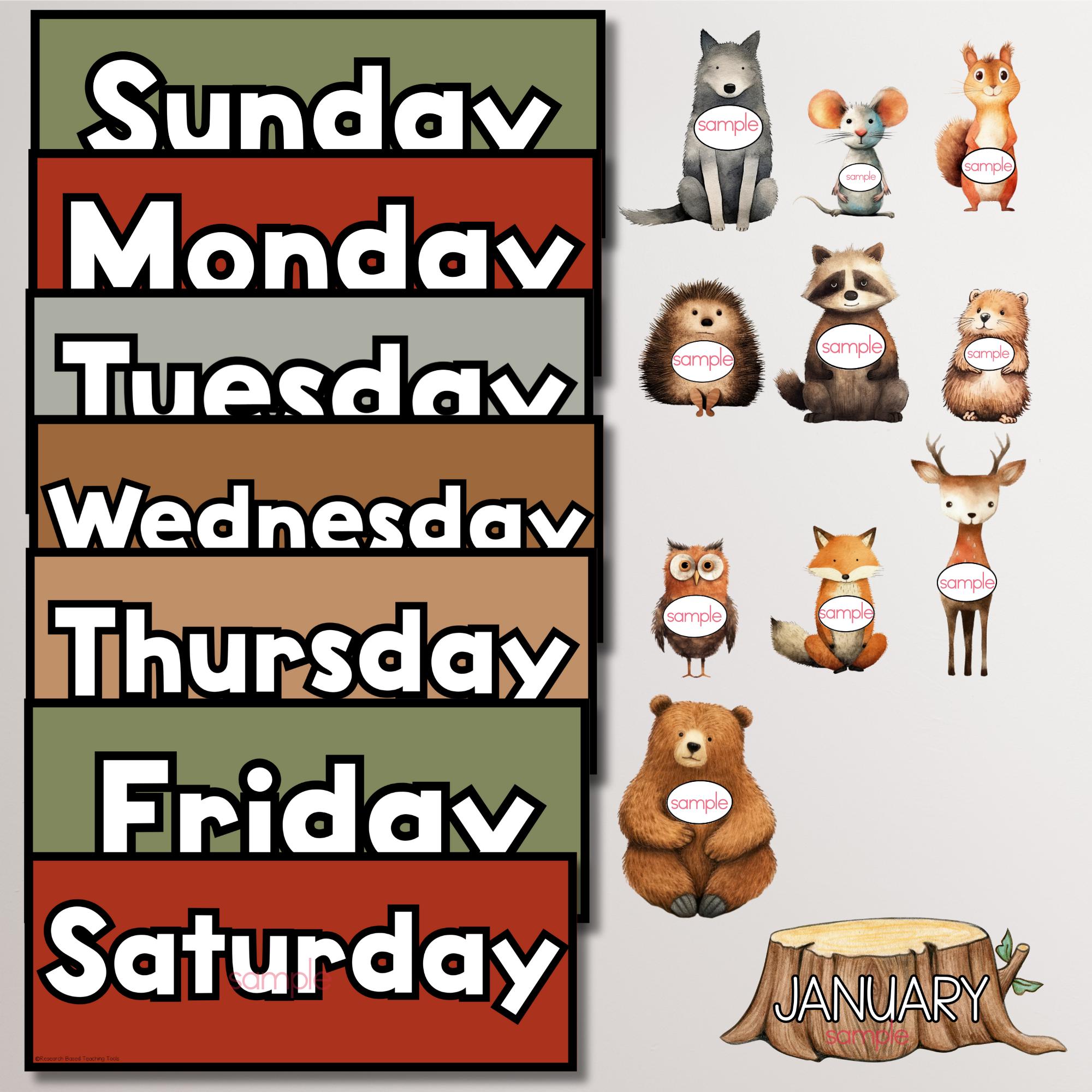 Woodland Animal Classroom Calendar Set: Forest Theme Decor With Weather ...