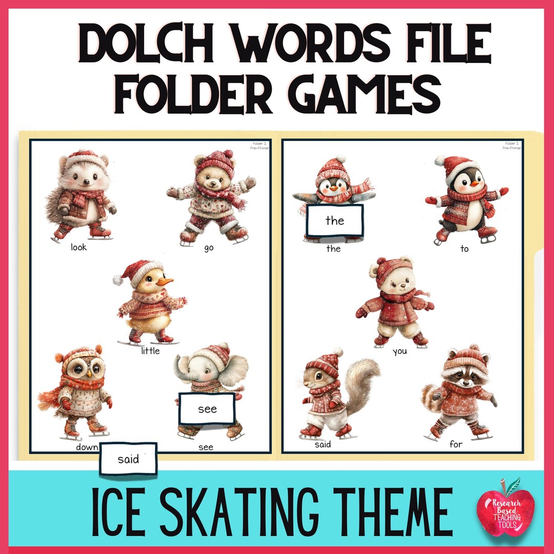 Winter Animal Ice Skating Sight Word Games: Prek-3rd Grade Dolch ...