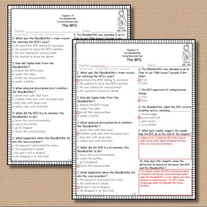 BFG Chapter Quizzes: Roald Dahl's Novel Comprehension Assessment With ...