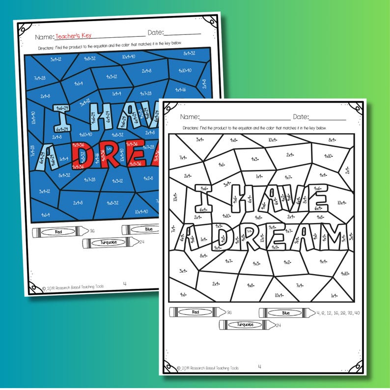 MLK Jr. Multiplication Color-by-number: Educational Math Worksheets for ...