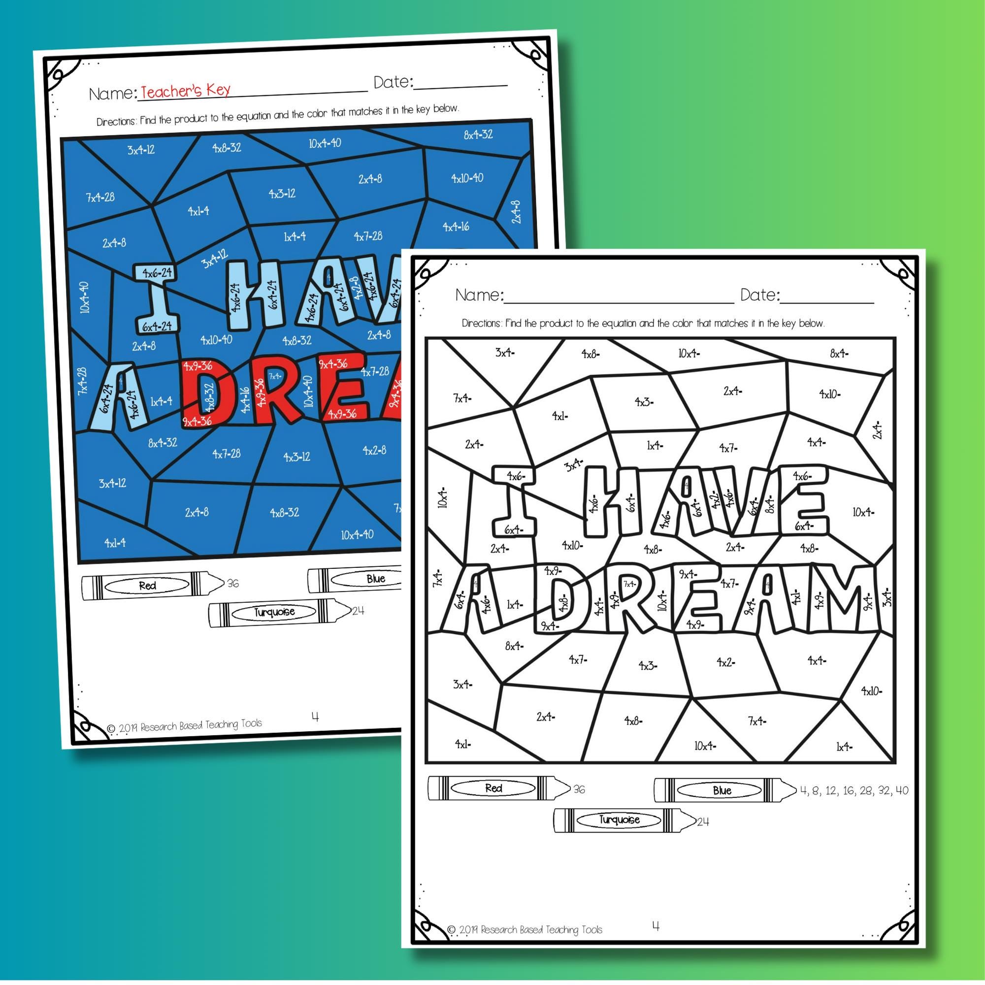 MLK Jr. Multiplication Color-by-number: Educational Math Worksheets for ...