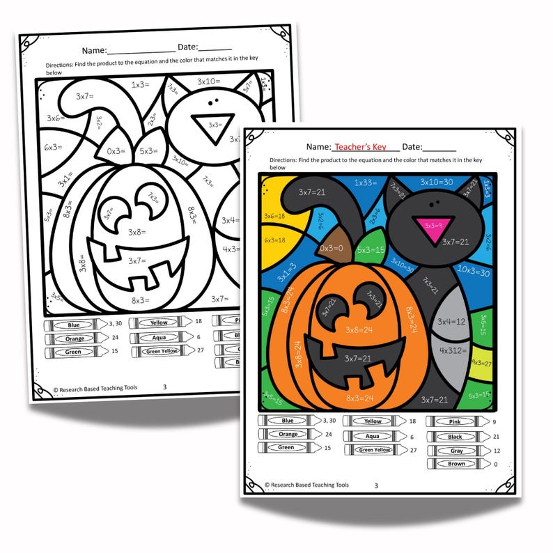 Halloween Math Fun: Multiplication Color-by-number Worksheets for Kids ...