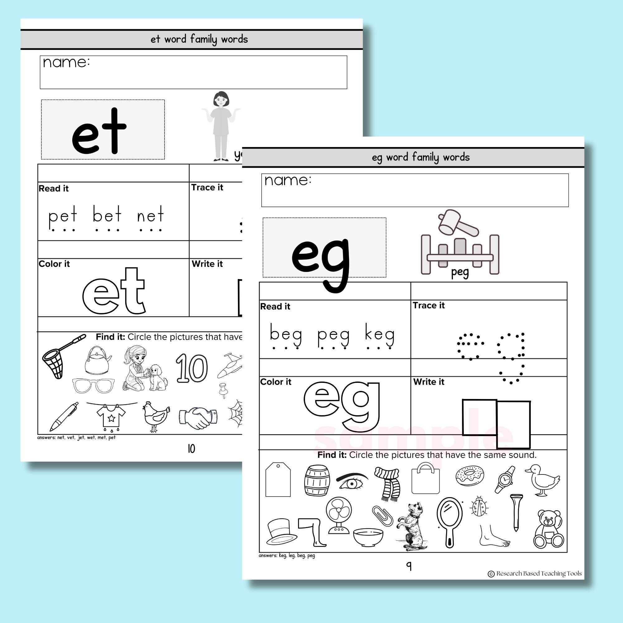 CVC Word Families Phonics Worksheets: Kindergarten & 1st Grade Reading ...
