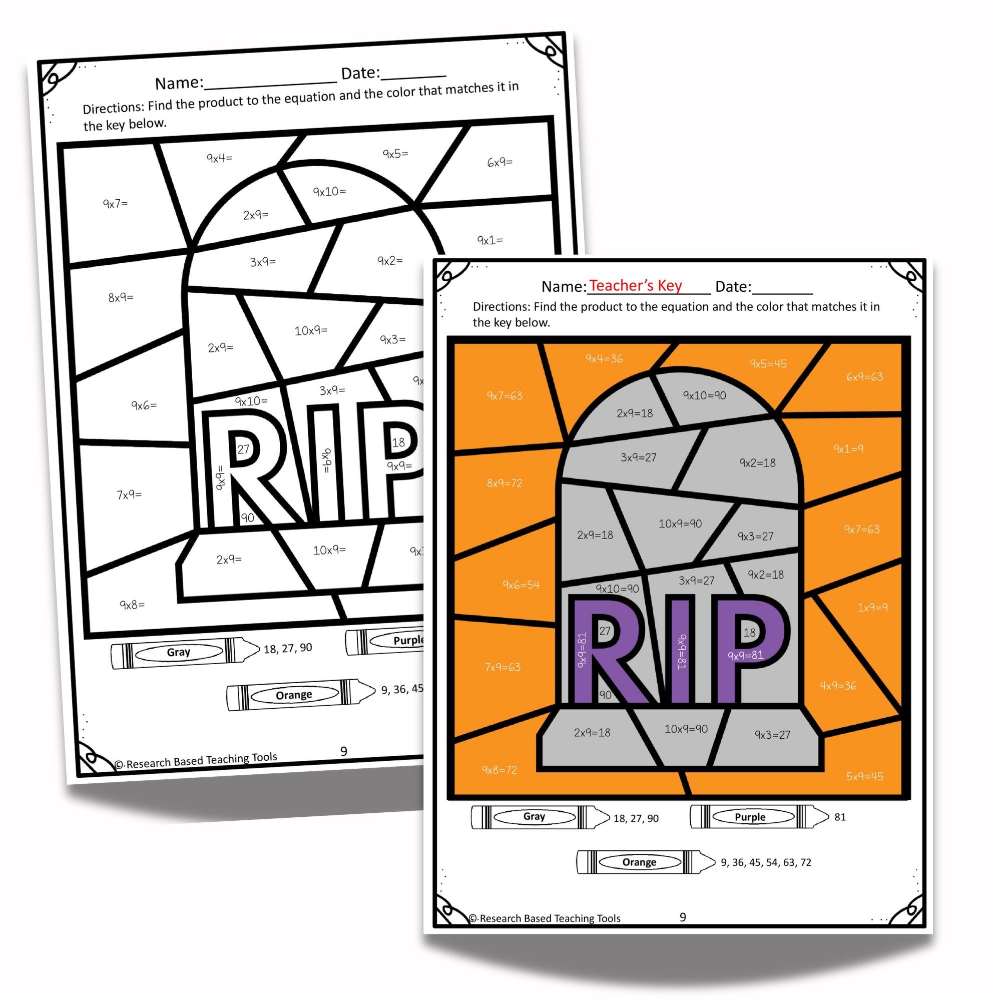 Hojas De Trabajo Para Colorear Y Multiplicar Matemáticas De Halloween
