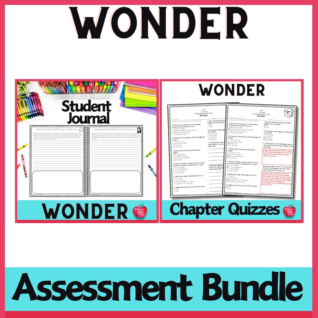 Wonder Novel Study Bundle | Chapter Quizzes & Character Journal Prompts ...
