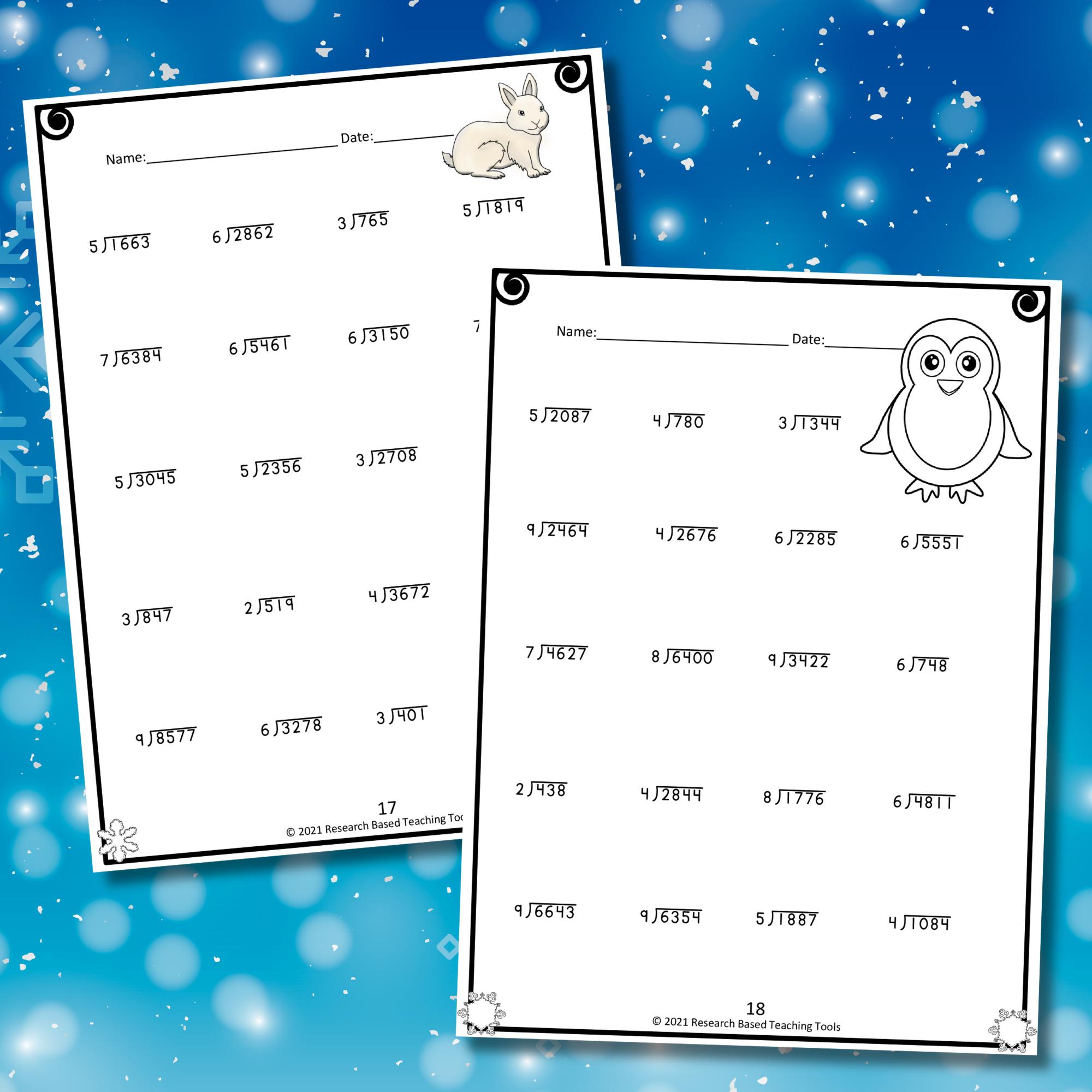 Winter-themed Long Division Worksheets for 4th-5th Grade | Homeschool ...
