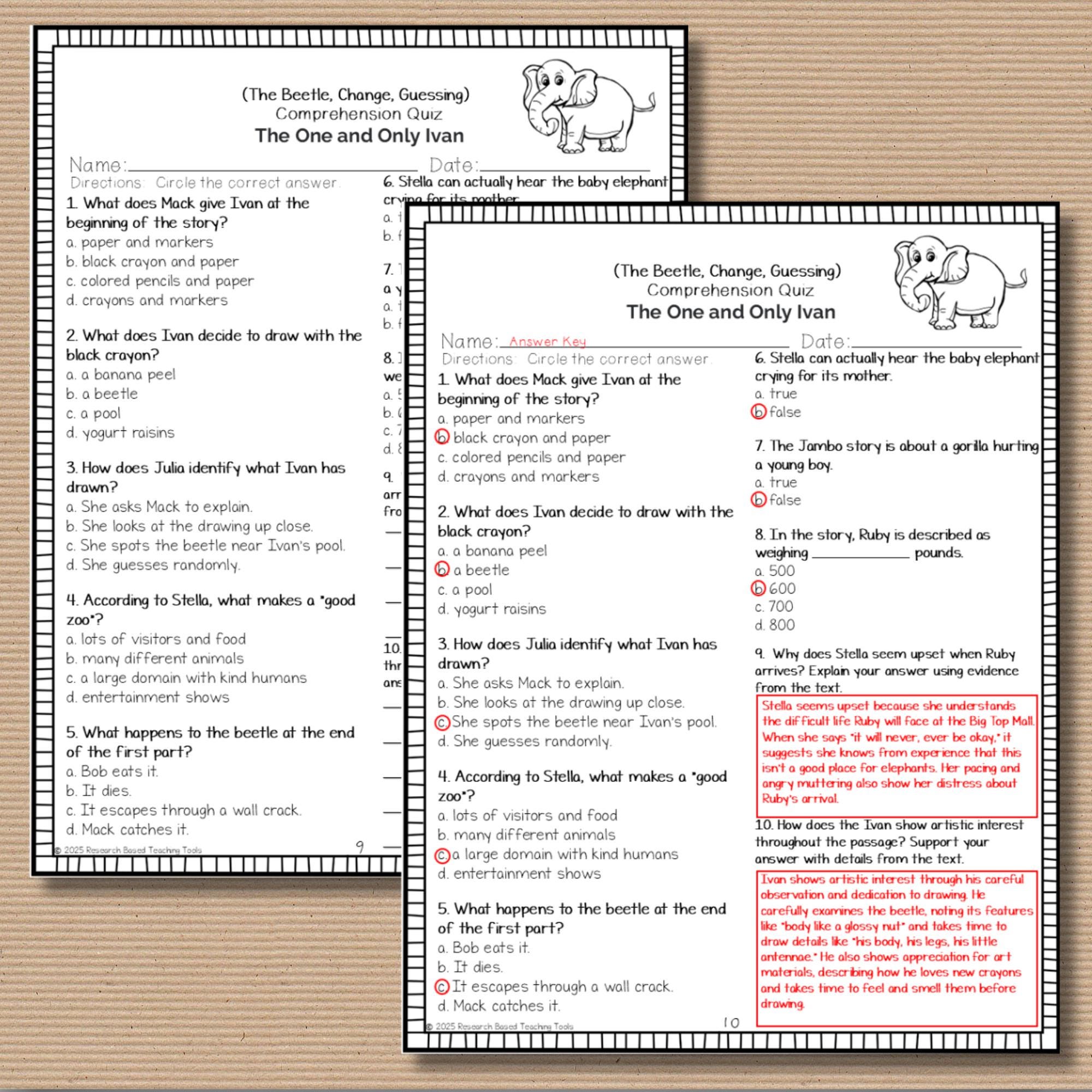 The One and Only Ivan Chapter Quizzes: Comprehensive Novel Study ...