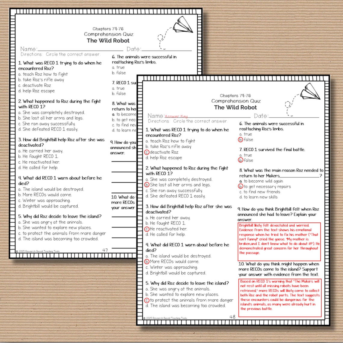The Wild Robot Chapter Quizzes: Comprehension, Study Guide, Homeschool ...