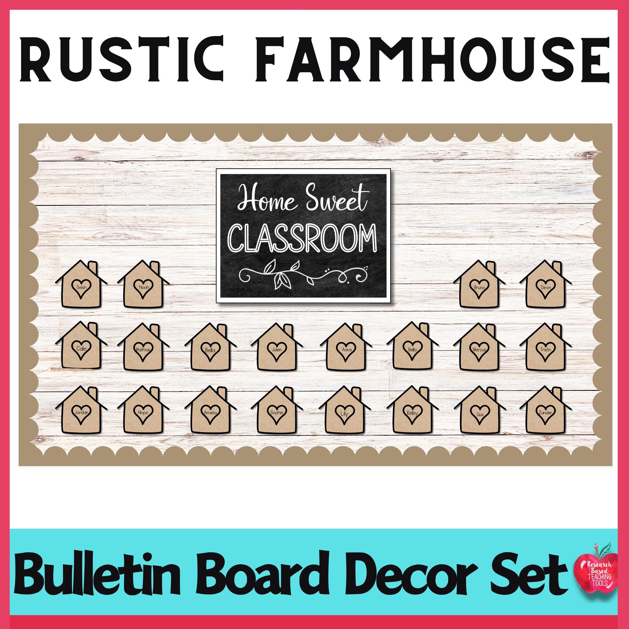 Rustic Farmhouse Classroom Decor Set: Bulletin Board Letters, Numbers ...