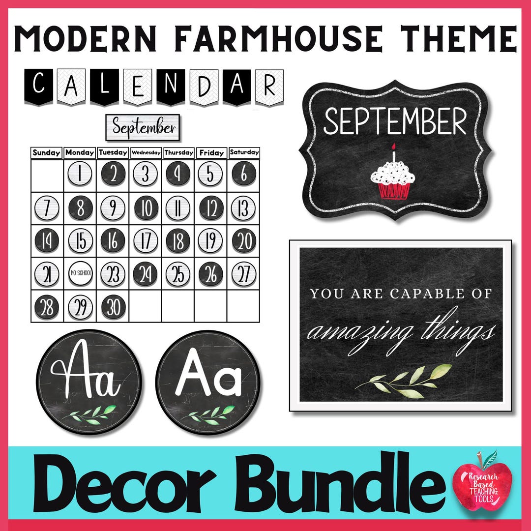 Modern Farmhouse Classroom Decor Set: Bulletin Board, Alphabet Posters ...