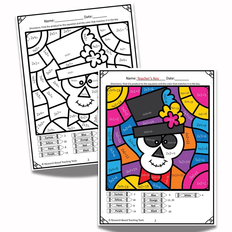 Halloween Multiplication Color-by-number Worksheets - Math Practice ...