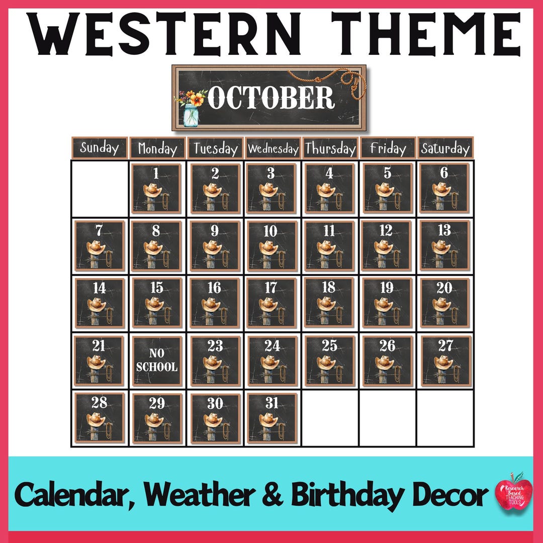 Rustic Cowboy Classroom Calendar & Birthday Bulletin Board Decor Set ...