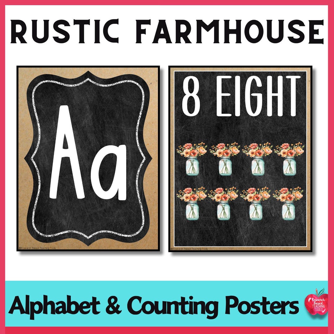 Rustic Farmhouse Alphabet & Counting Posters for Classroom Decor ...