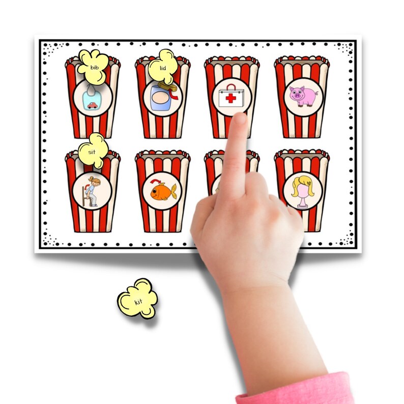 CVC Word Activities: Matching Mats Popcorn Theme - Etsy