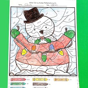 Winter-themed Multiplication Color-by-number Worksheets: Elementary ...