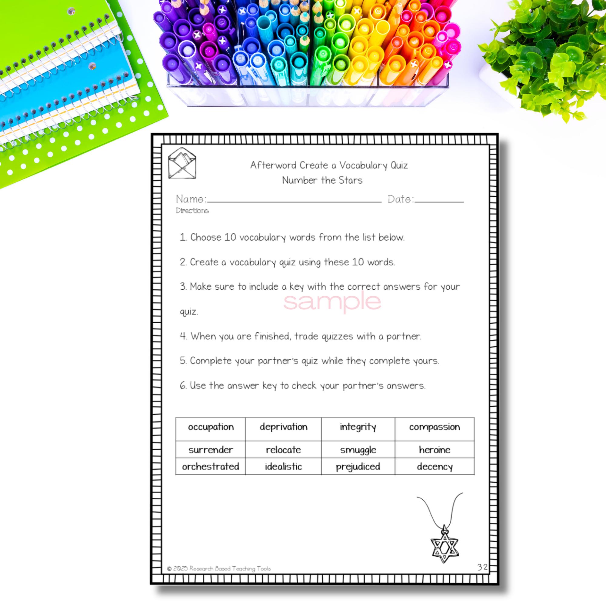 Number the Stars Vocabulary Activities: Engaging Chapter-based Word ...