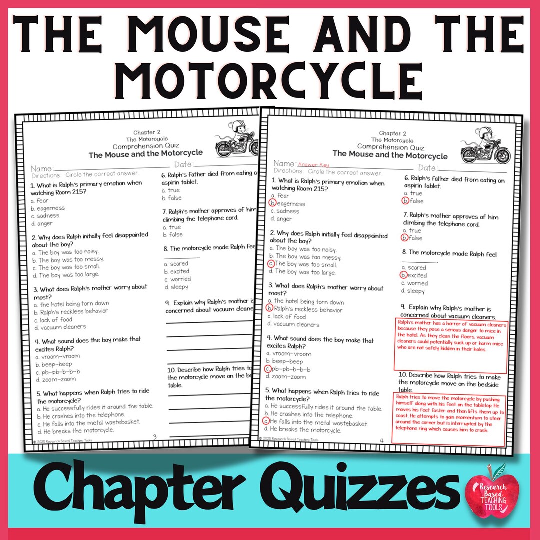 The Mouse and the Motorcycle Novel Study: Quizzes, Comprehension ...