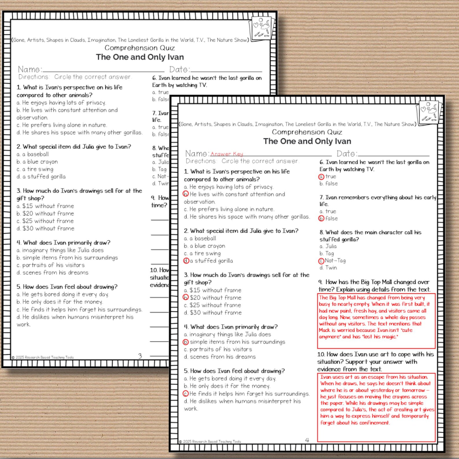 The One and Only Ivan Chapter Quizzes: Comprehensive Novel Study ...