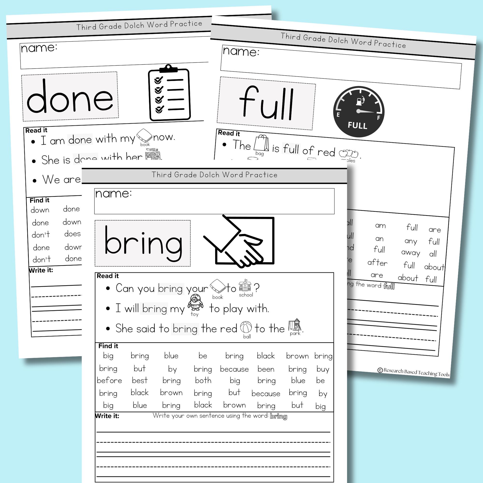 Grade 3 Dolch Sight Words: Fluency & Comprehension Worksheets for ...