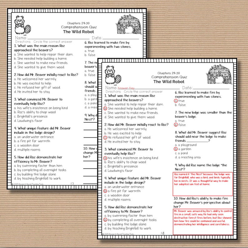 The Wild Robot Chapter Quizzes: Comprehension, Study Guide, Homeschool ...