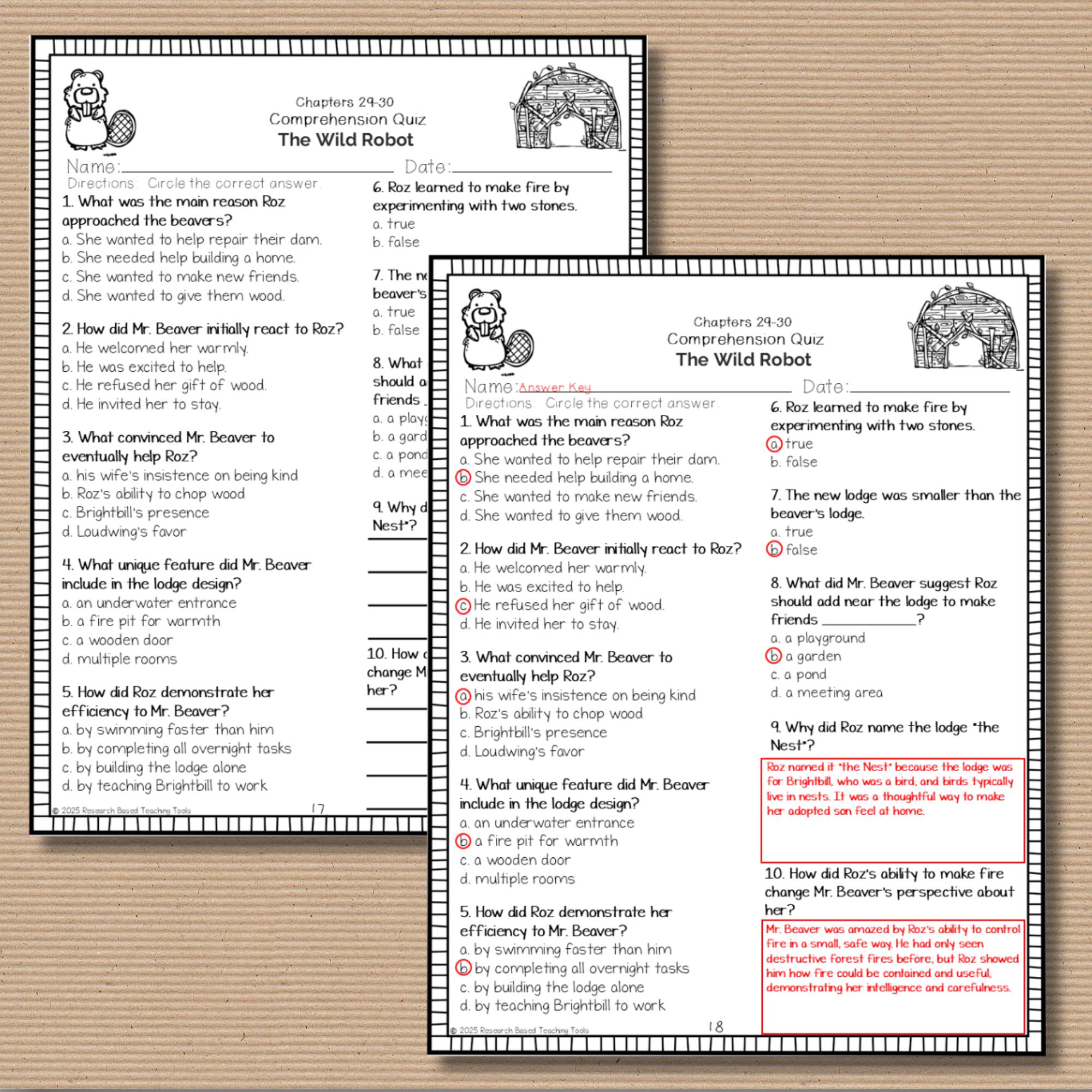 The Wild Robot Chapter Quizzes: Comprehension, Study Guide, Homeschool ...