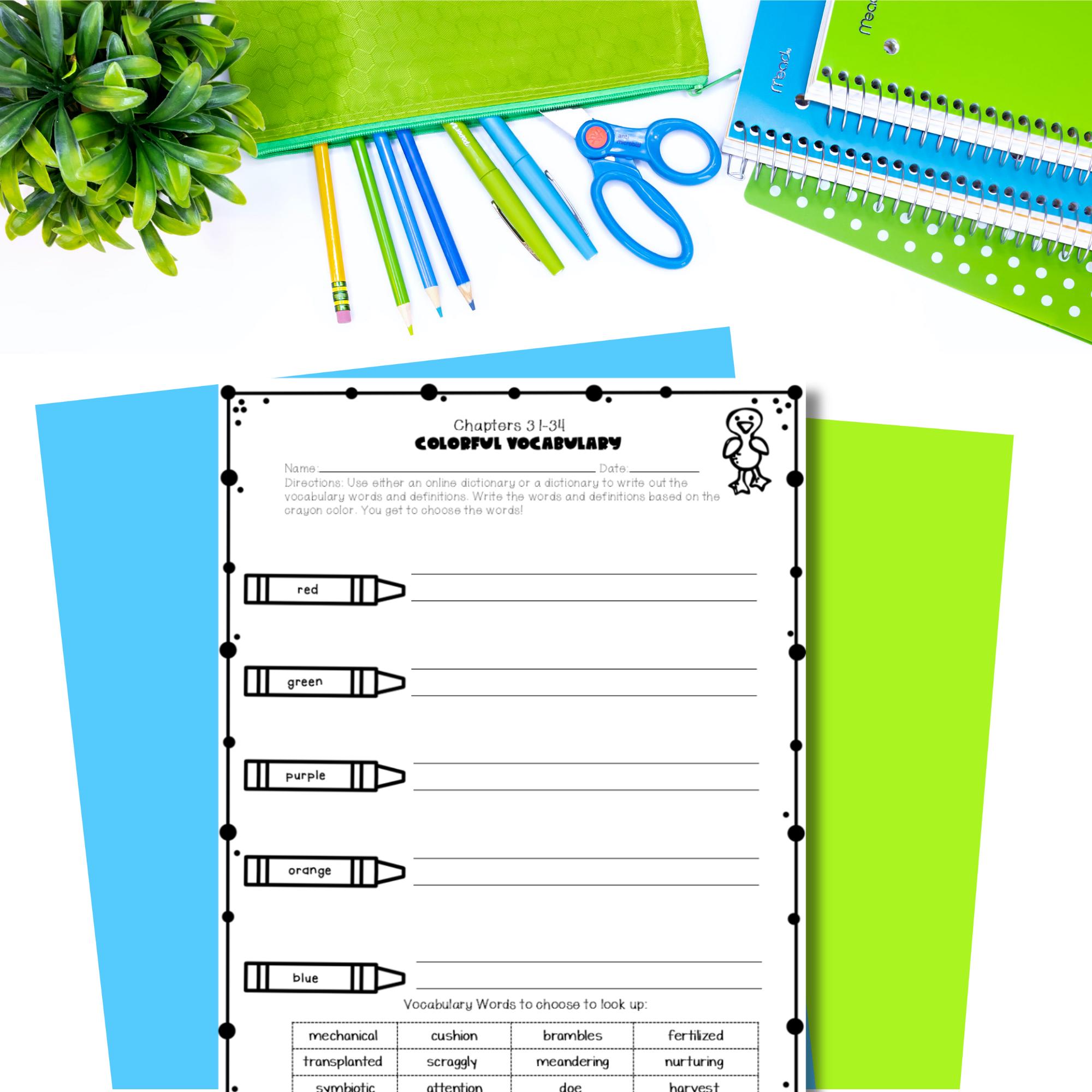 The Wild Robot Novel Study: Vocabulary Activities, Puzzles, Worksheets ...