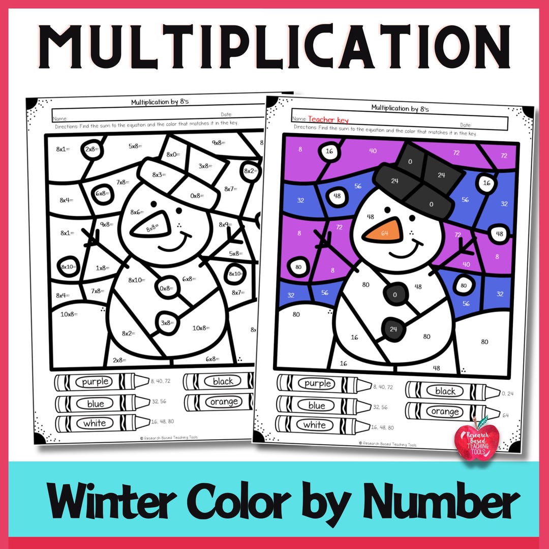 Winter Multiplication Color by Code Worksheets Math Facts 1-10 ...