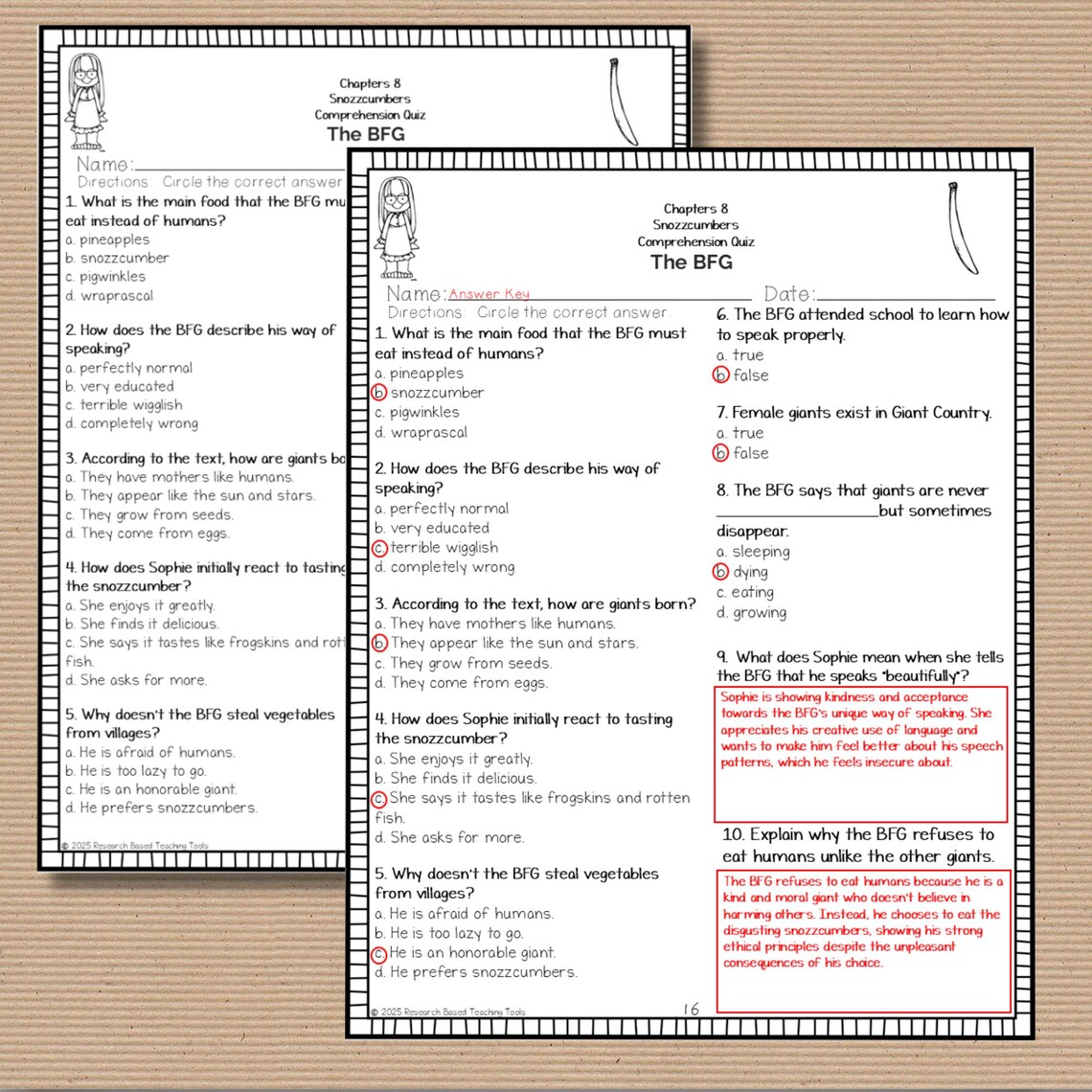 BFG Chapter Quizzes: Roald Dahl's Novel Comprehension Assessment With ...