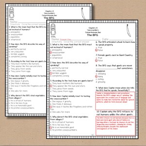 BFG Chapter Quizzes: Roald Dahl's Novel Comprehension Assessment With ...