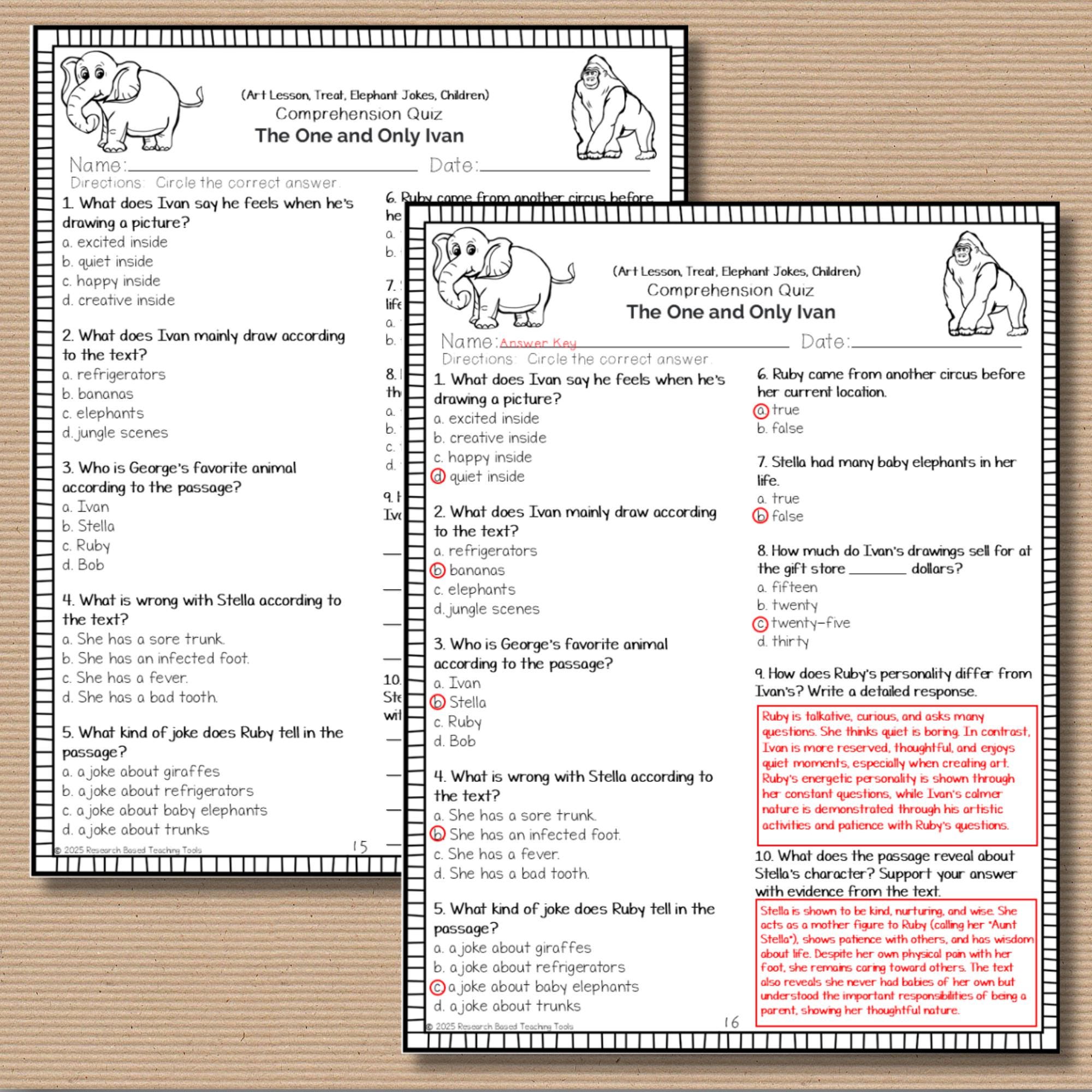 The One and Only Ivan Chapter Quizzes: Comprehensive Novel Study ...