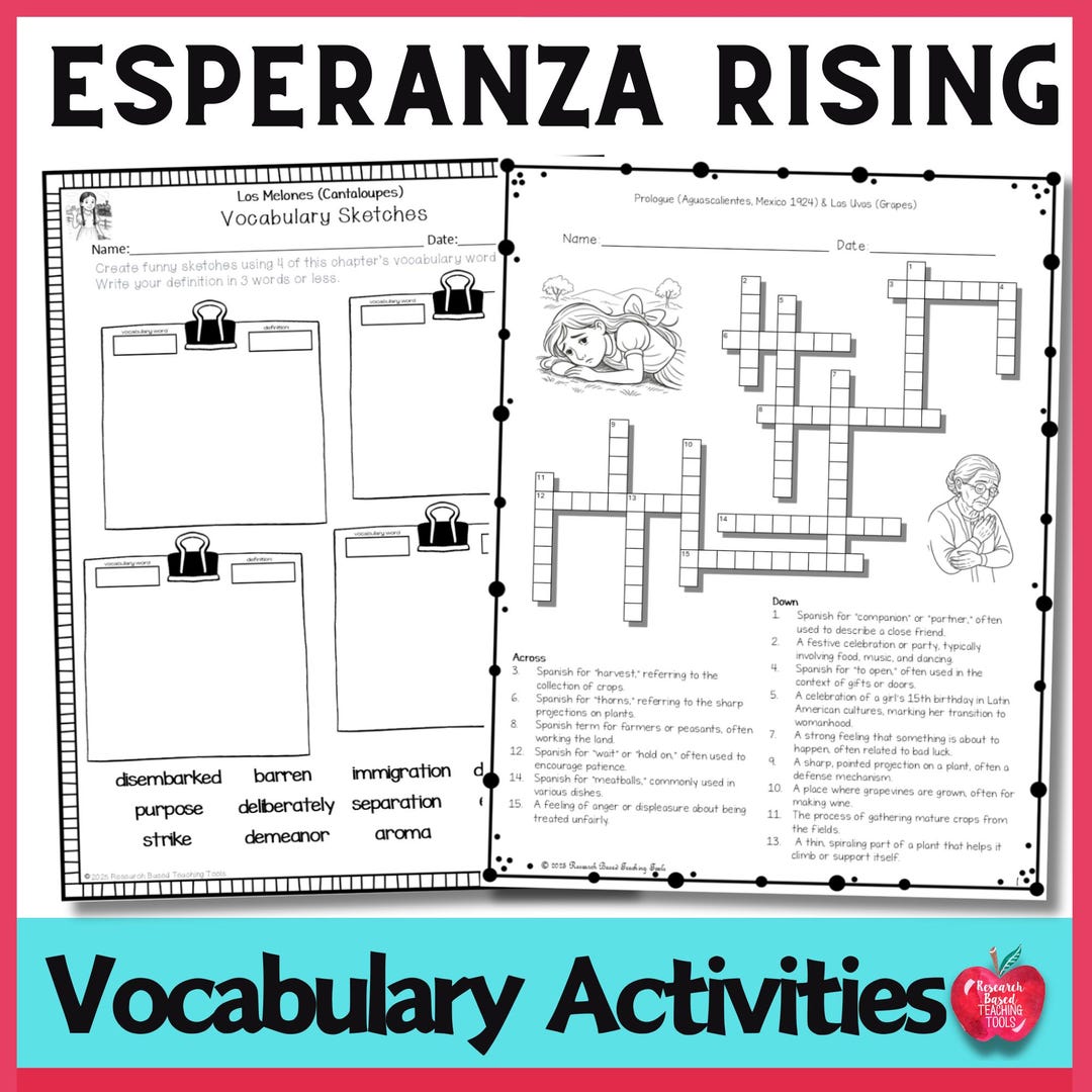 Esperanza Rising Vocabulary Activities | Printable Word Work Pack ...