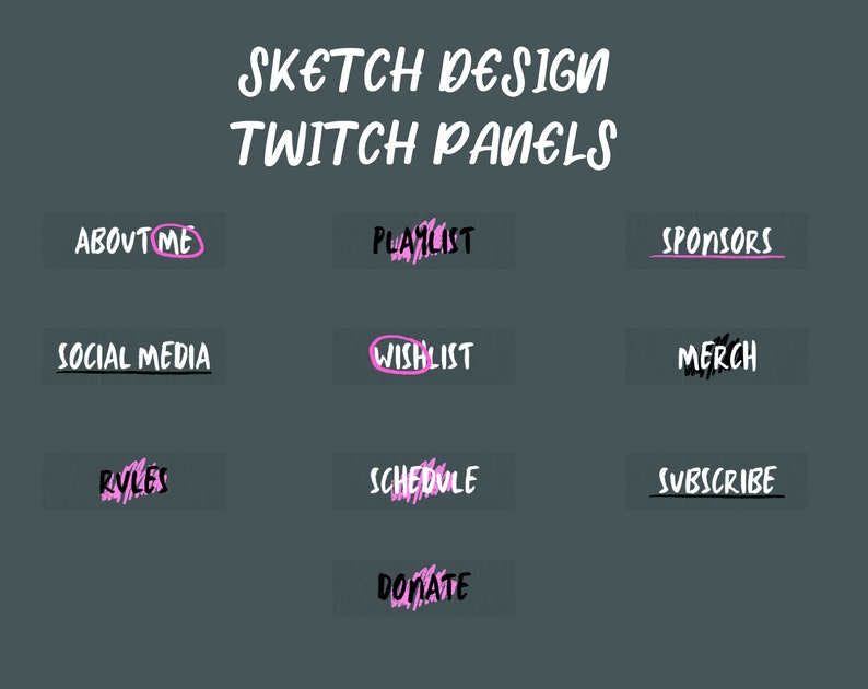 Sketch Design Twitch Panels | Pixel Twitch Panels | Gaming Twitch ...